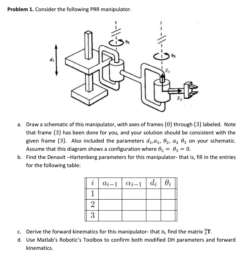 Consider the following PRR manipulator. Draw a | Chegg.com