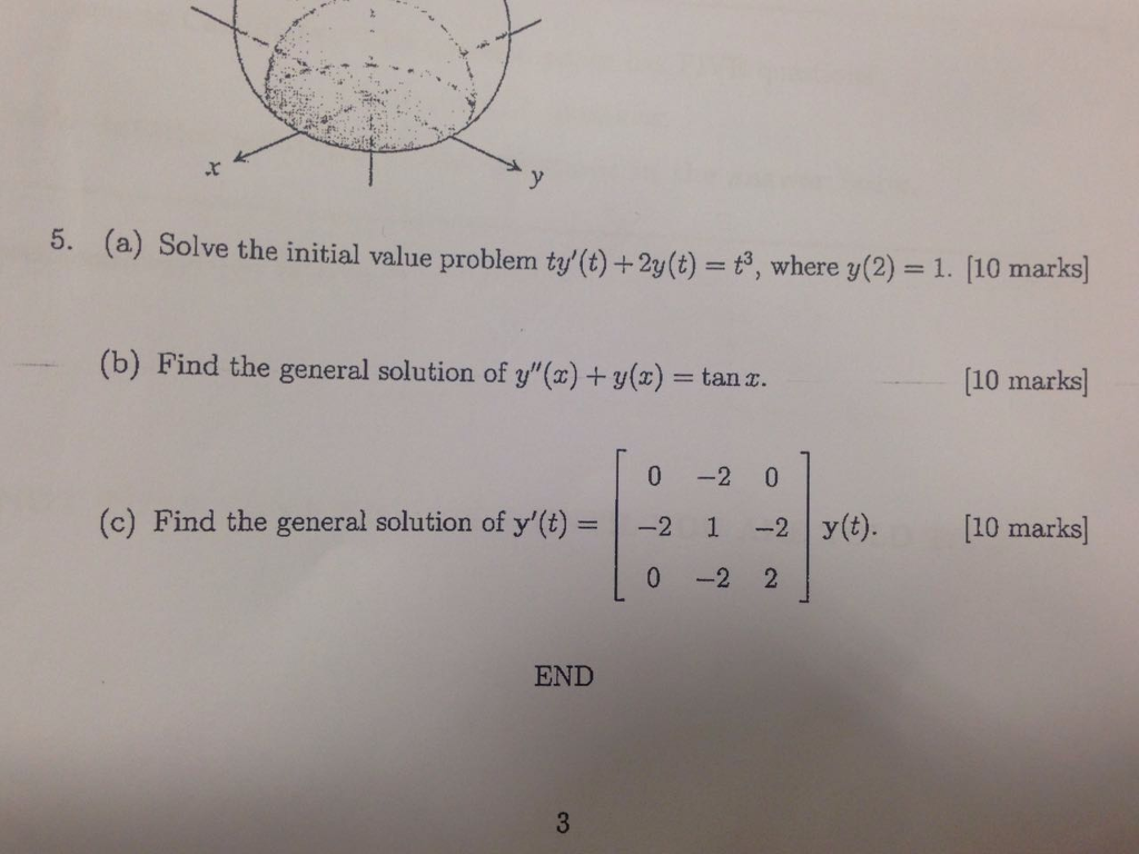 Solved Solve the initial value problem ty'(t) + 2y(t) = t^3, | Chegg.com