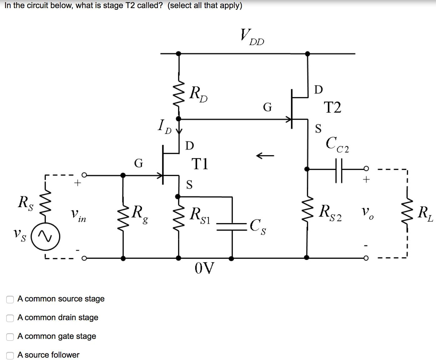 Solved In the circuit below, what is stage T2 called? | Chegg.com