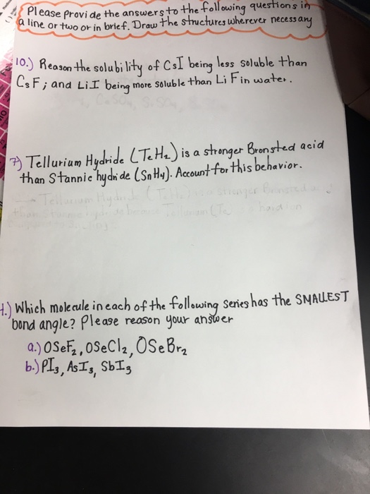 Solved Reason the solubility of C_sI being less soluble than | Chegg.com
