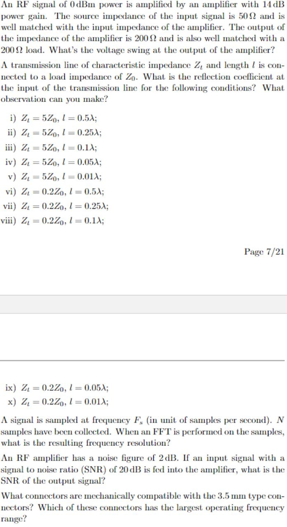 An RF signal of 0dBm power is amplified by an | Chegg.com