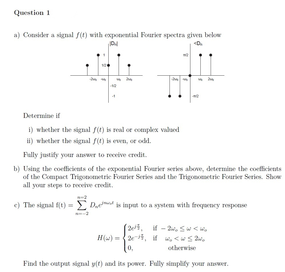 Solved Question 1 a) Consider a signal f(t) with exponential | Chegg.com