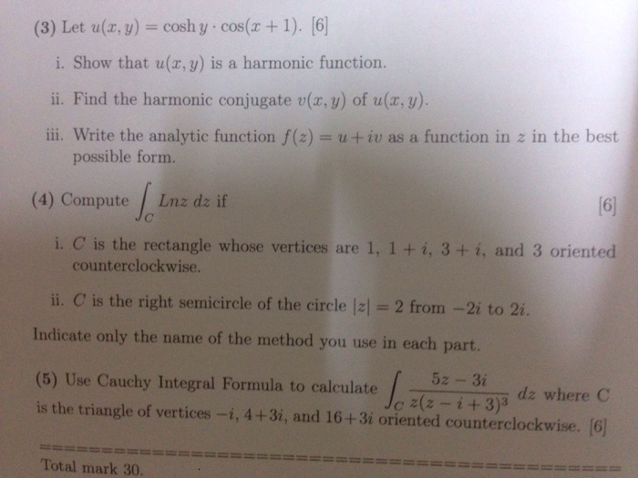 Solved (3) Let u(x,y)=cosh y.cos(x + 1). [6] i. Show that | Chegg.com