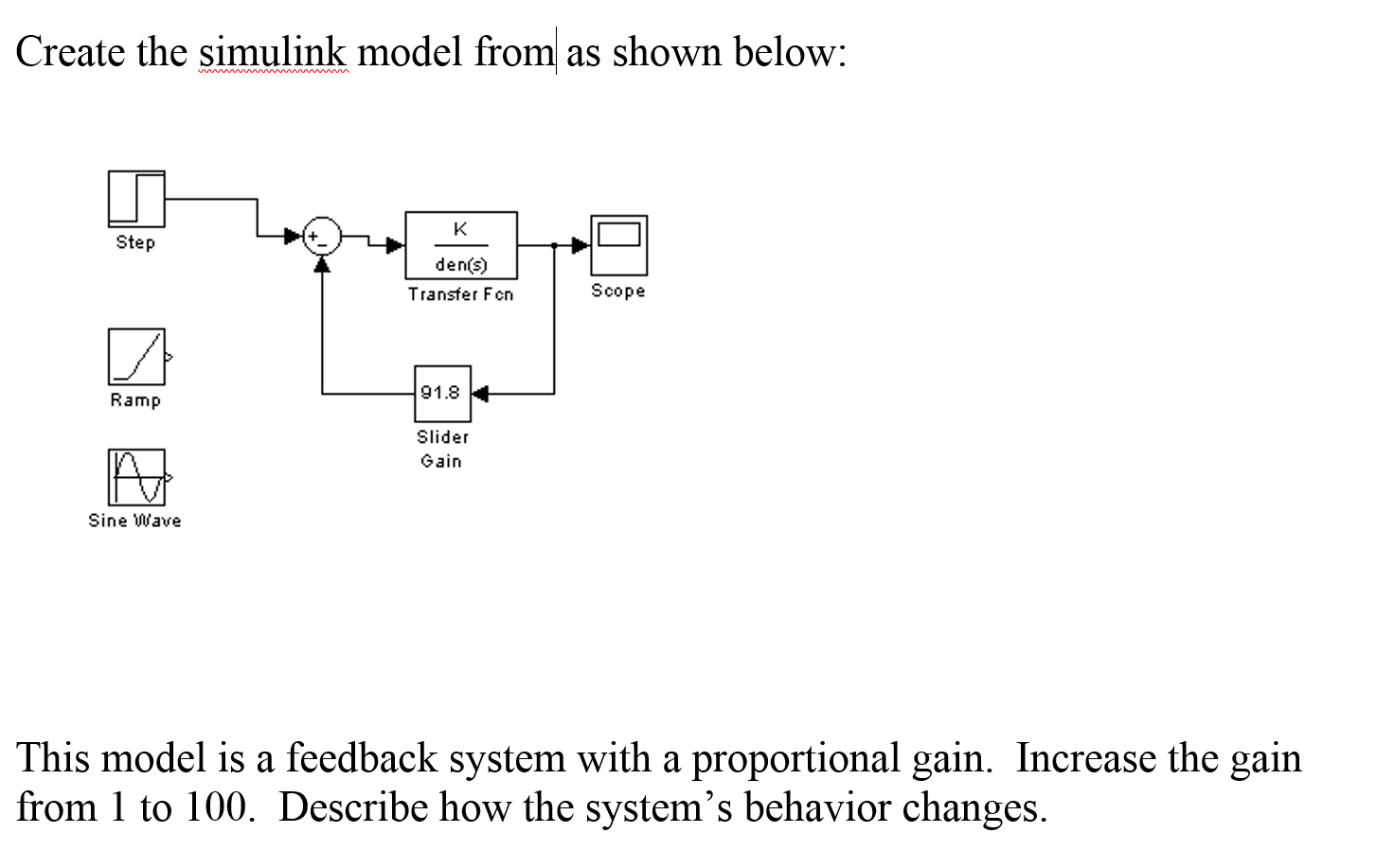 Solved Create the simulink model from| as shown below: This | Chegg.com