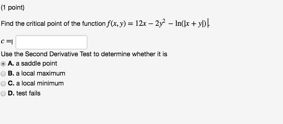 Solved Find the critical point of the function f(x, y) = 12x | Chegg.com