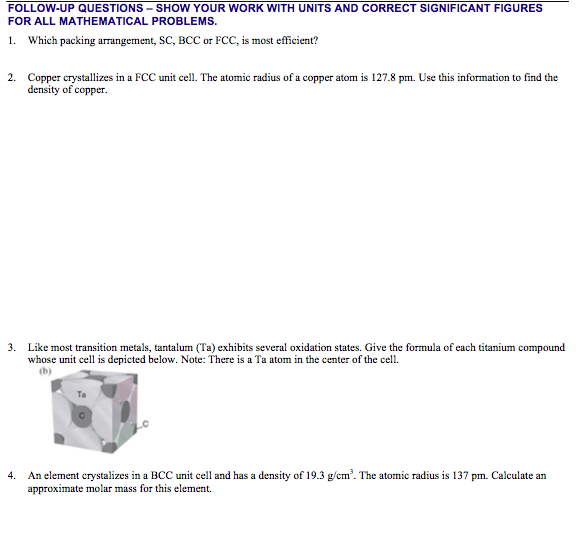 Solved FACE-CENTERED CUBIC (FCC) UNIT CELL Determine the | Chegg.com
