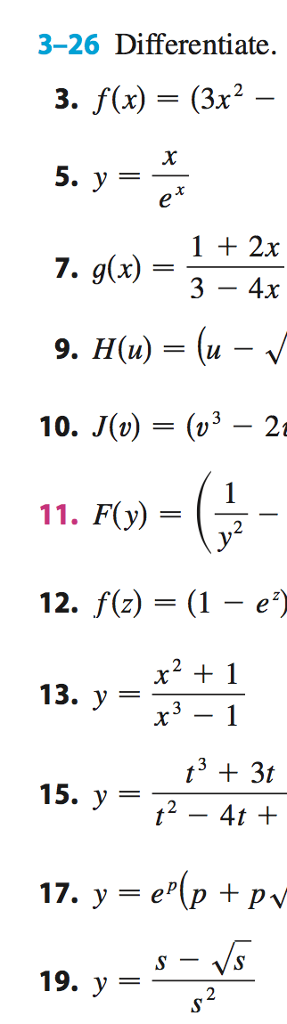 Solved 3-26 Differentiate. 3. f(x) = (3x2 1 + 2x 7, g(x) = | Chegg.com