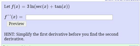 Solved Let f(x) = 3 ln(sec(x) + tan(x)) f , , (x) = Preview | Chegg.com
