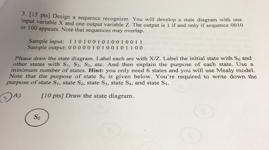 Solved 3. [15 pts] Design a sequence recognizer. You will | Chegg.com