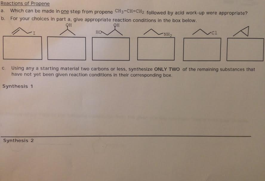 Solved Reactions of Propene and Reactions of Propyne a) | Chegg.com