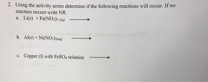Solved Using the activity series determine if the following | Chegg.com