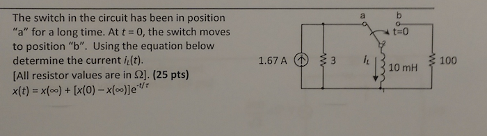 Solved The switch in the circuit has been in position "a" | Chegg.com