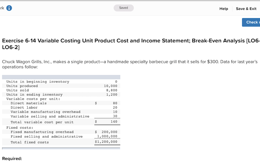 Solved rk Saved Help Save & Exit Check Exercise 6-14 | Chegg.com