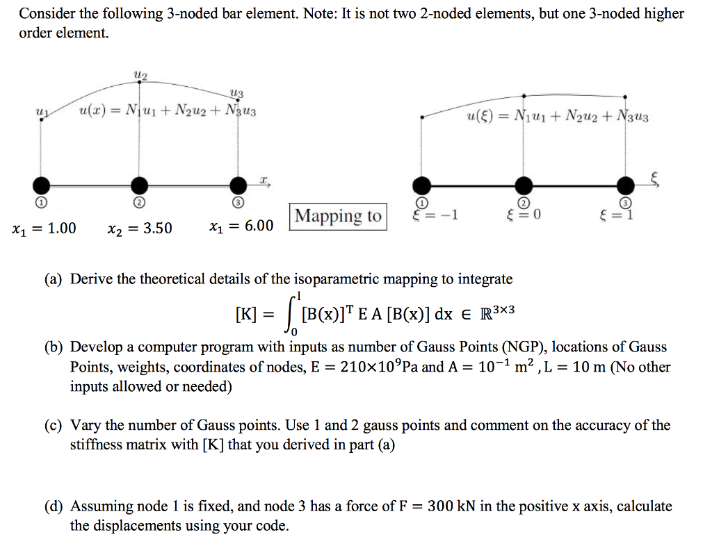 Consider the following 3-noded bar element. Note: It | Chegg.com