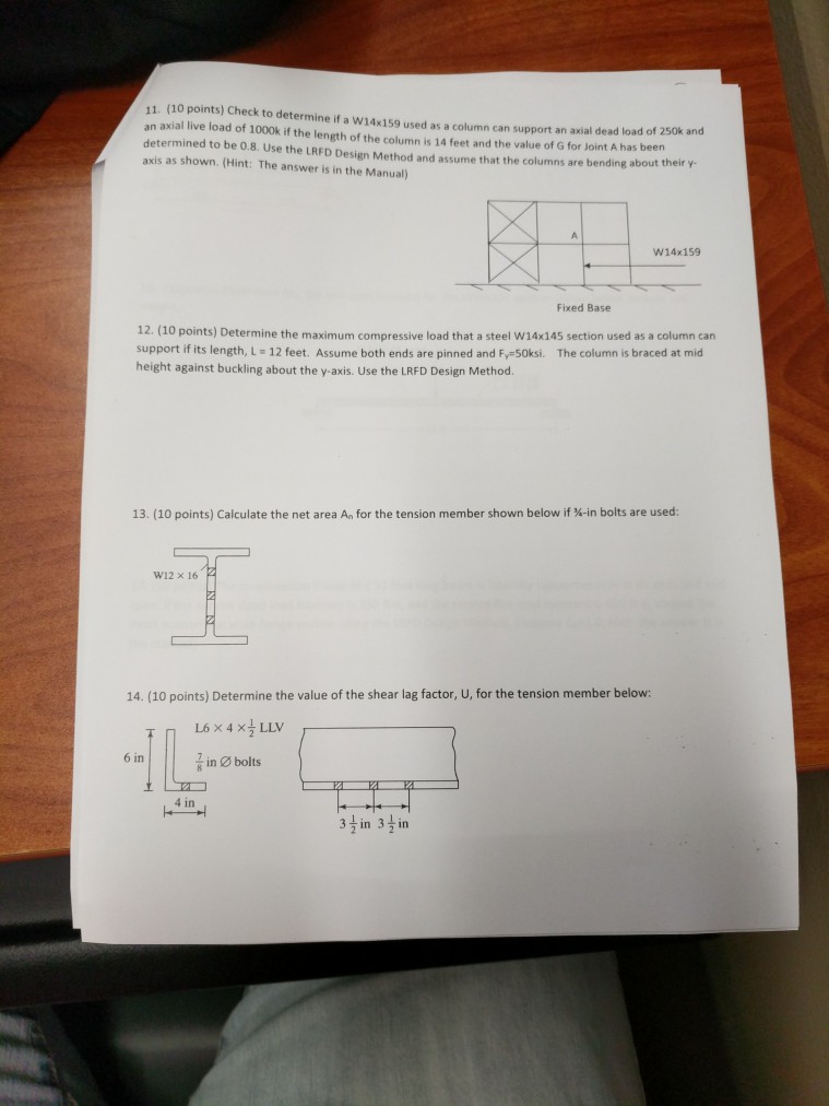 Solved 11. (10 points) Check to determine if a W14x159 used | Chegg.com