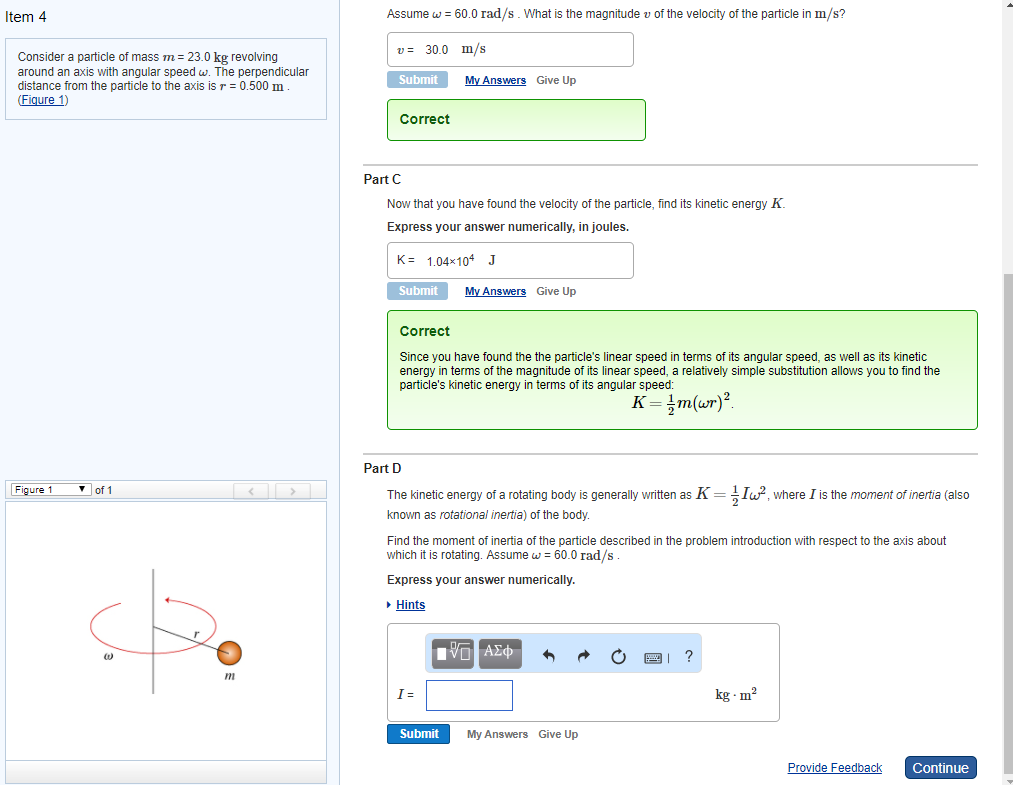 Solved Item 4 Assume w-60.0 rad/s. What is the magnitude v | Chegg.com