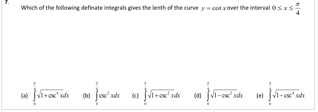 Solved 7. which of the following definate integrals gives | Chegg.com