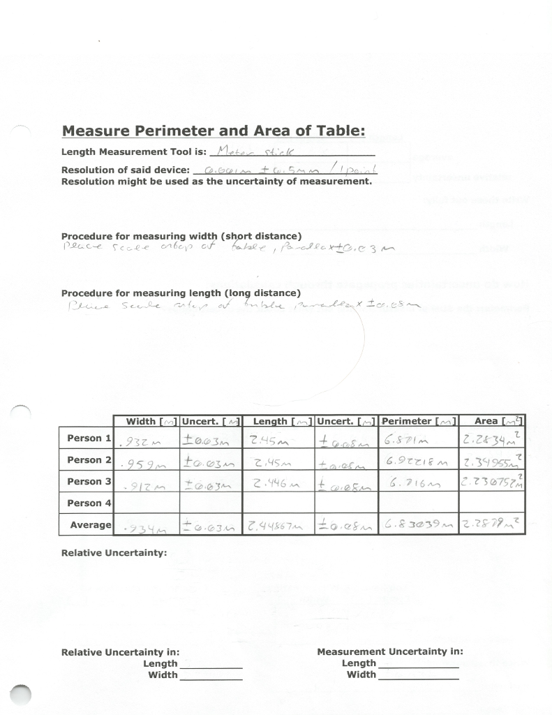 Measure Perimeter and Area of Table: Length | Chegg.com