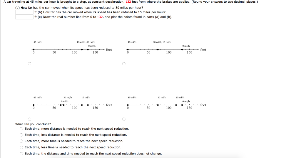 Solved A car traveling at 45 miles per hour is brought to a | Chegg.com