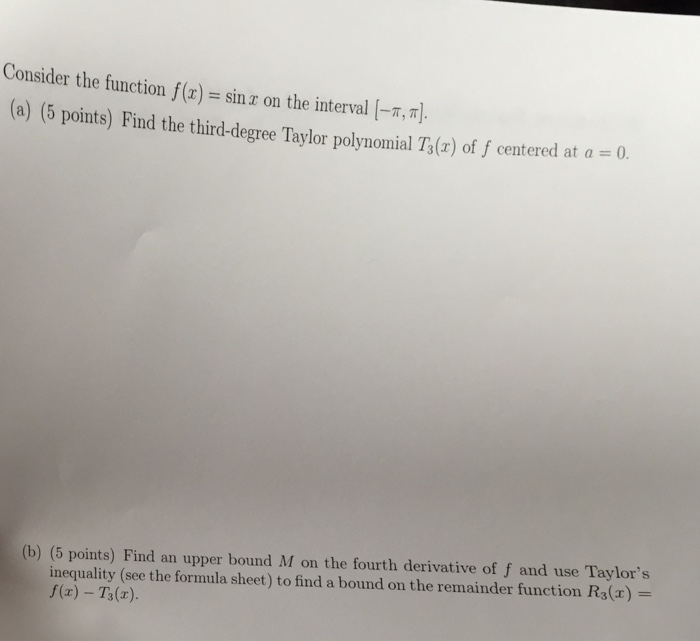 Solved Consider the function f(x) = sinx on the interval | Chegg.com