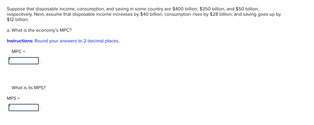 Solved Suppose that disposable income, consumption, and | Chegg.com