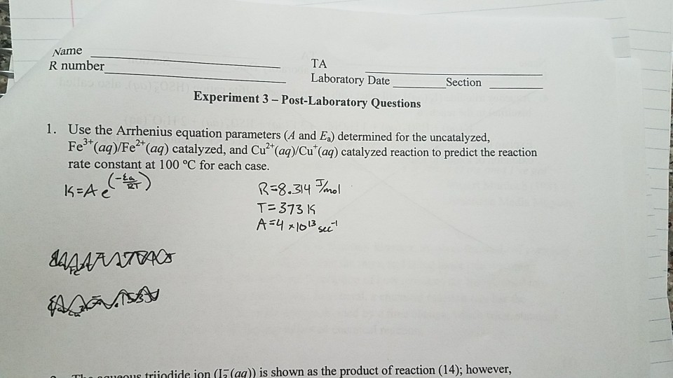 Solved Name R number TA Laboratory Date Section Experiment 3 | Chegg.com