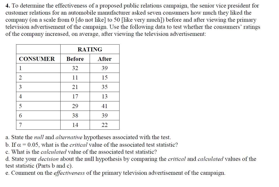 Solved 4. To determine the effectiveness of a proposed | Chegg.com