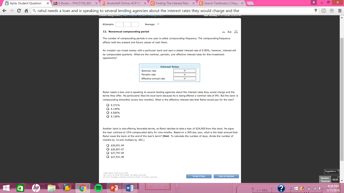 Solved The number of compounding periods in one year is | Chegg.com