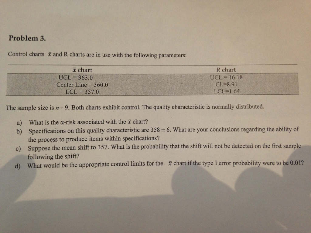 Solved Control charts x and R charts are in use with the | Chegg.com