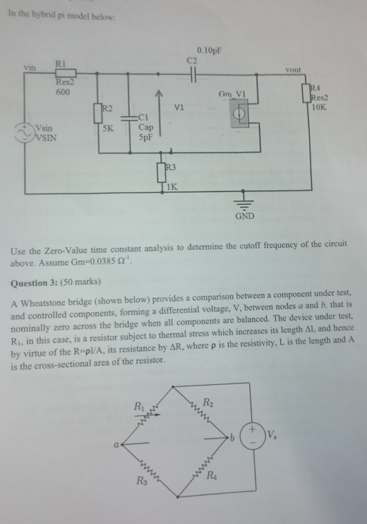 Solved In the hybrid pi model below: Use the Zero-Value time | Chegg.com