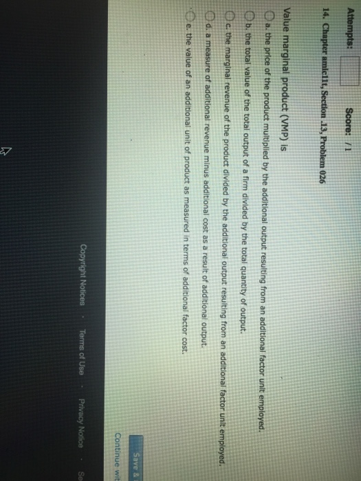 Solved Value marginal product (VMP) is: the price of the | Chegg.com