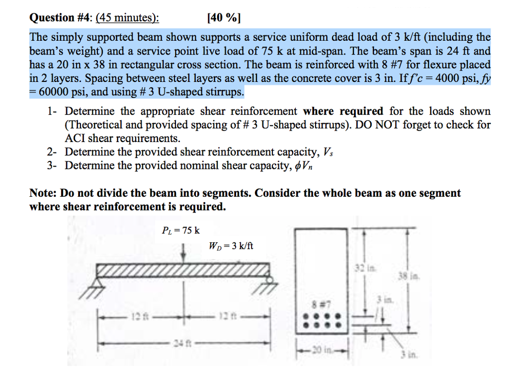 Solved The simply supported beam shown supports a service | Chegg.com