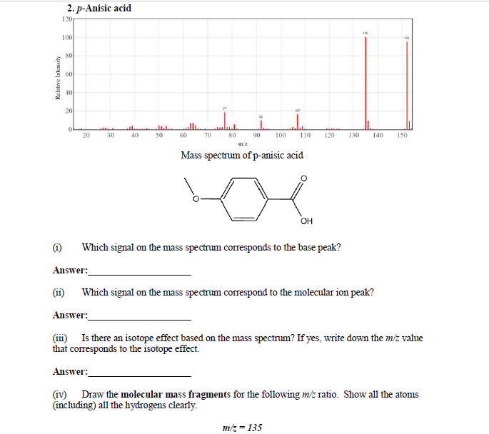 Solved 2. p-Anisic acid 100 1 20 30 45060 70 80 100 110 120 | Chegg.com