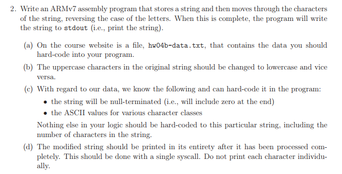 2. Write an ARMv7 assembly program that stores a | Chegg.com