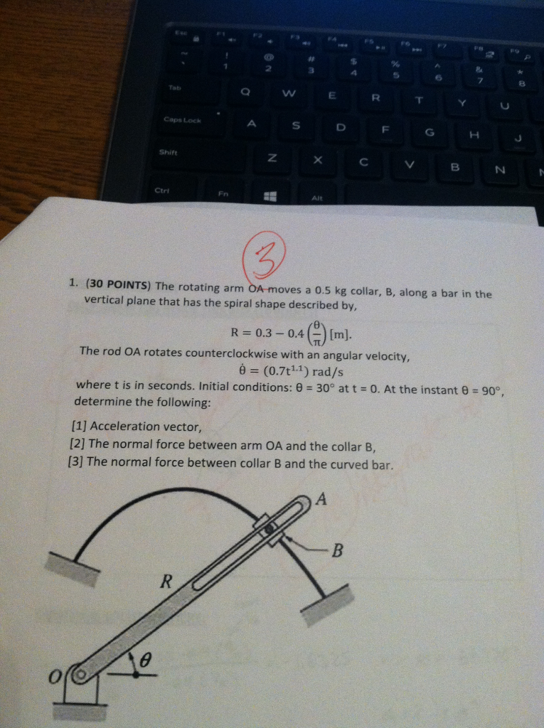 Solved The rotating arm OA moves a 0.5 kg collar, B, along | Chegg.com