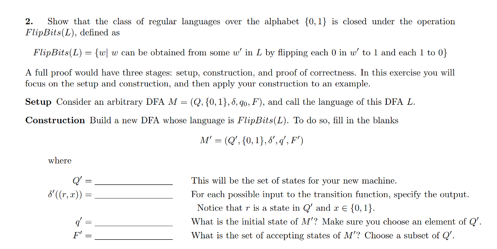 Solved 2. Show that the class of regular languages over the | Chegg.com