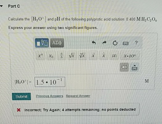 Solved PartC Calculate the H,O and pH of the following | Chegg.com Solved PartC Calculate the H,O and pH of the following | Chegg.com