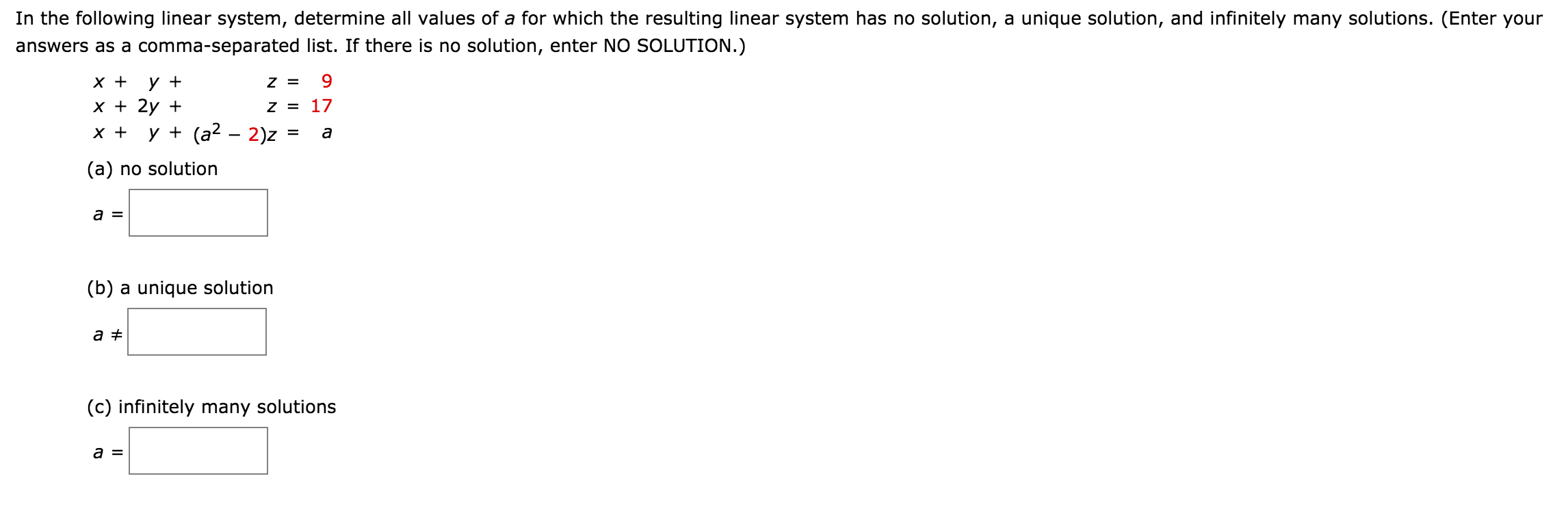 Solved In the following linear system, determine all values | Chegg.com