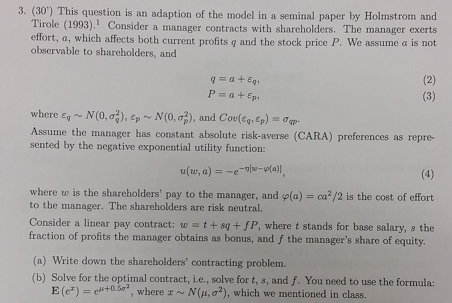 This question is an adaption of the model in a | Chegg.com