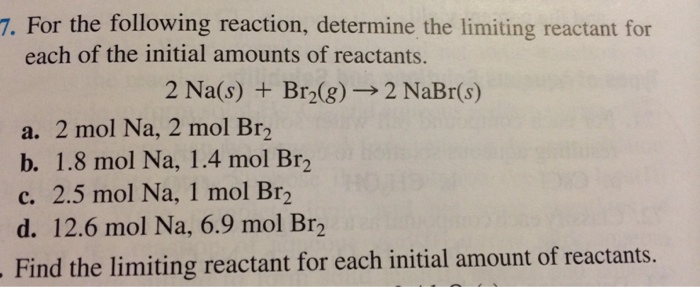 Solved 7. For the following reaction, determine the limiting | Chegg.com