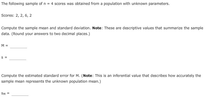 Solved The following sample of n = 4 scores was obtained | Chegg.com