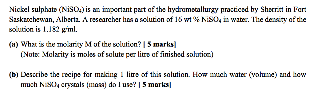 Solved Nickel sulphate (NiSO_4) is an important part of the | Chegg.com