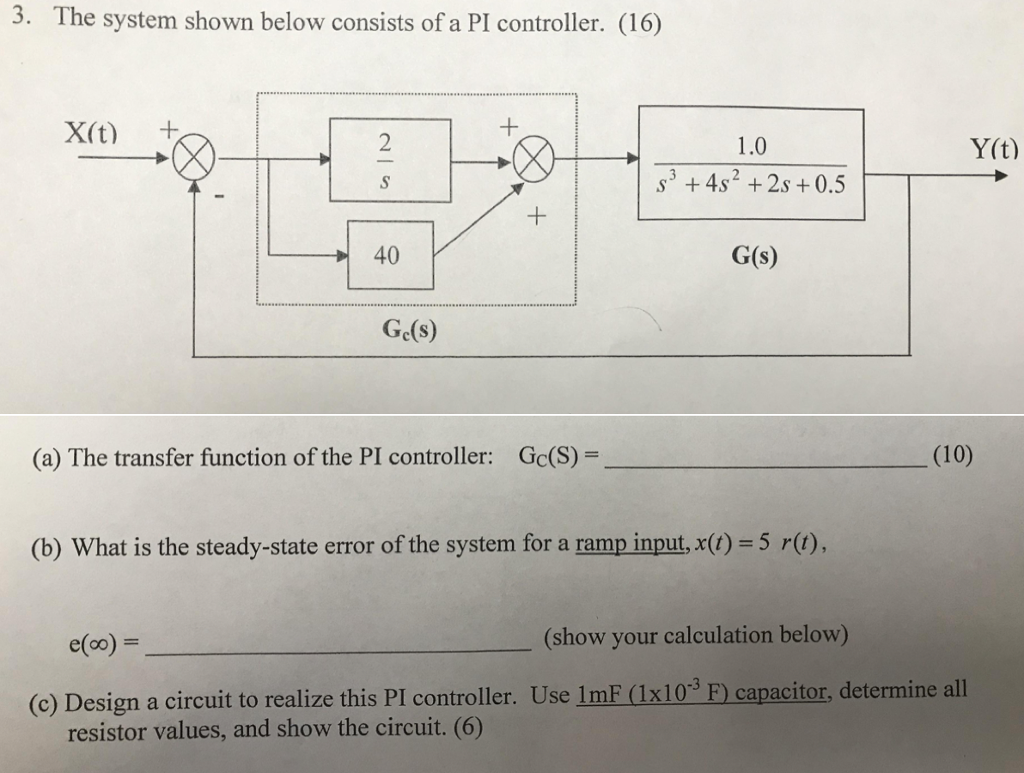 Solved 3. The system shown below consists of a PI | Chegg.com