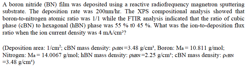 A boron nitride (BN) film was deposited using a | Chegg.com
