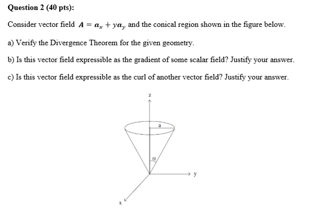 Consider vector field A = a_x + ya_y and the conical | Chegg.com