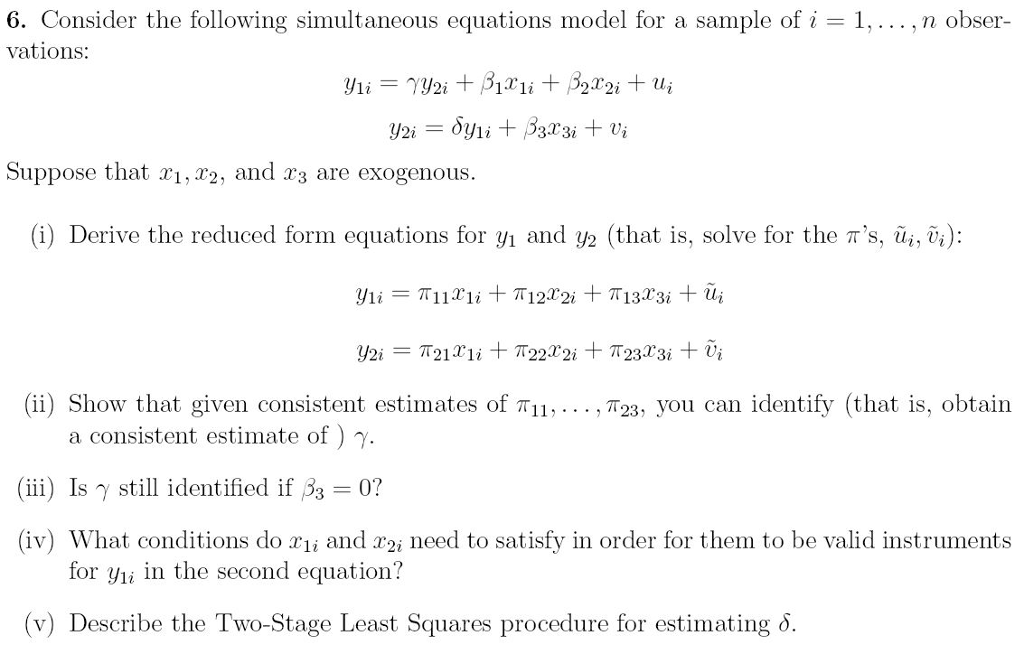 Consider the following simultaneous equations model | Chegg.com