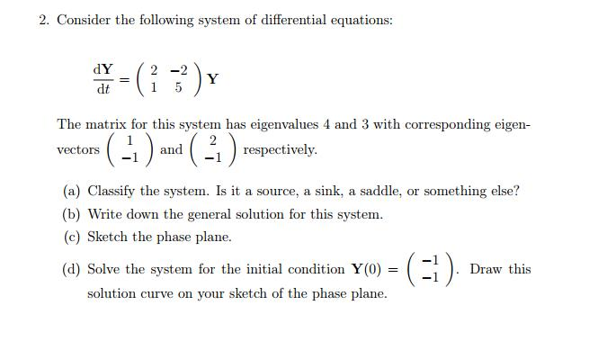 Solved Consider the following system of differential | Chegg.com