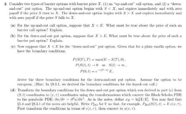Consider two types of barrier options with barrier | Chegg.com