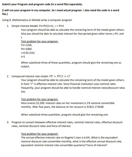 Solved Submit your Program and program code (in a word file) | Chegg.com