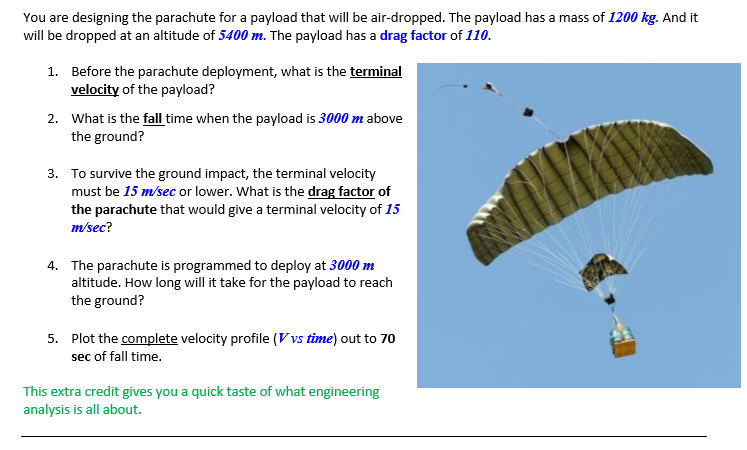 You are designing the parachute for a payload that | Chegg.com